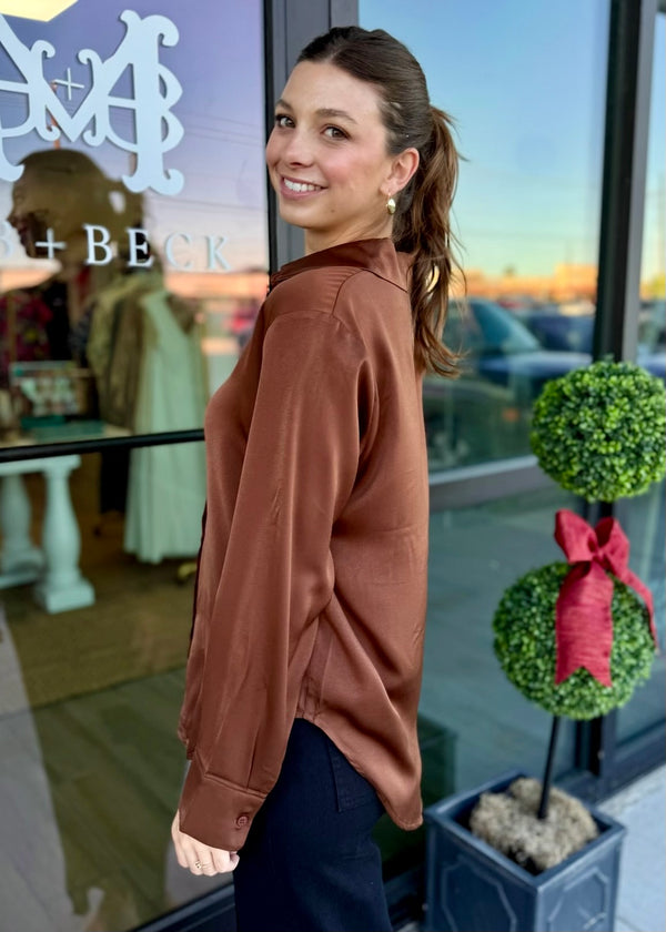 Chocolate Satin Blouse - Bub and Beck by Madison Taylor